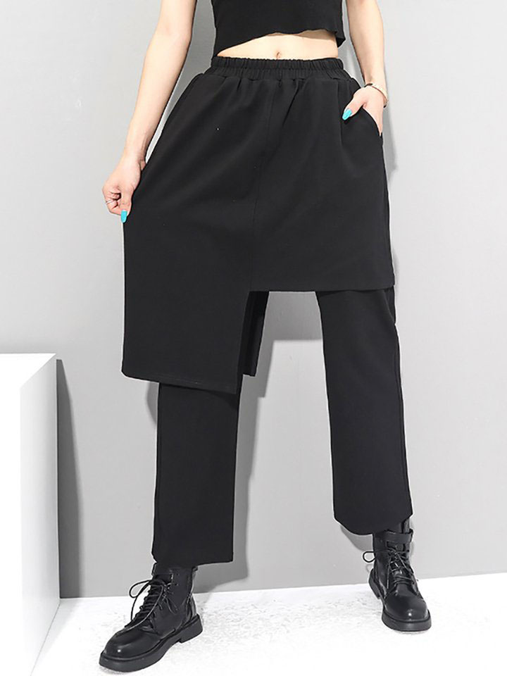 Casual Loose Black Irregular Patchwork Ankle Length Pants