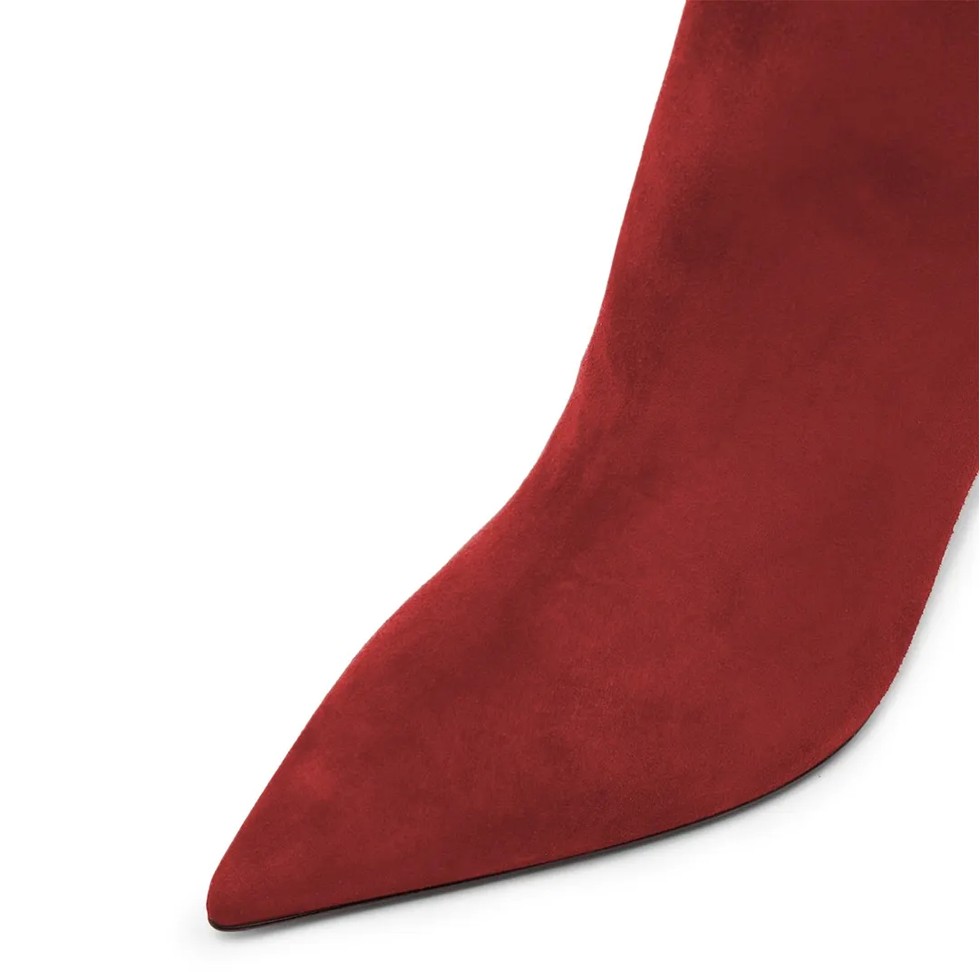Women's Maroon Cone High Heel Pointed Toe Ankle Boots with Zipper