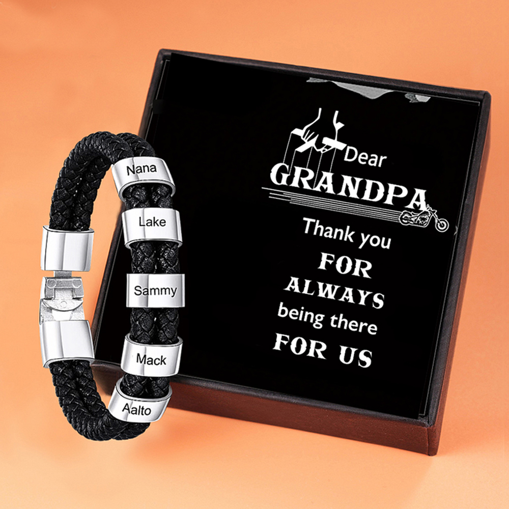 5 Names-Personalized Grandpa Braided Leather Bracelet Card Set, Custom ...