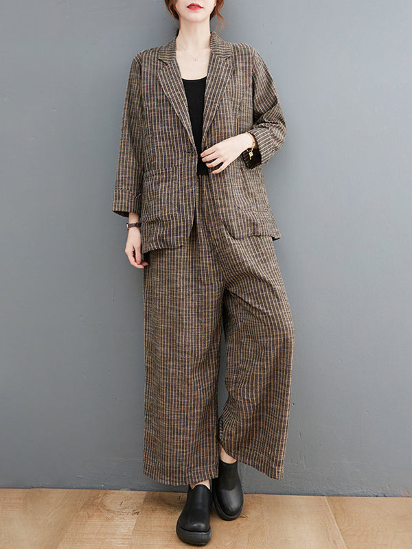 Vintage Ramie Cotton Notched Collar One Button Suits+Column Pants 2 ...