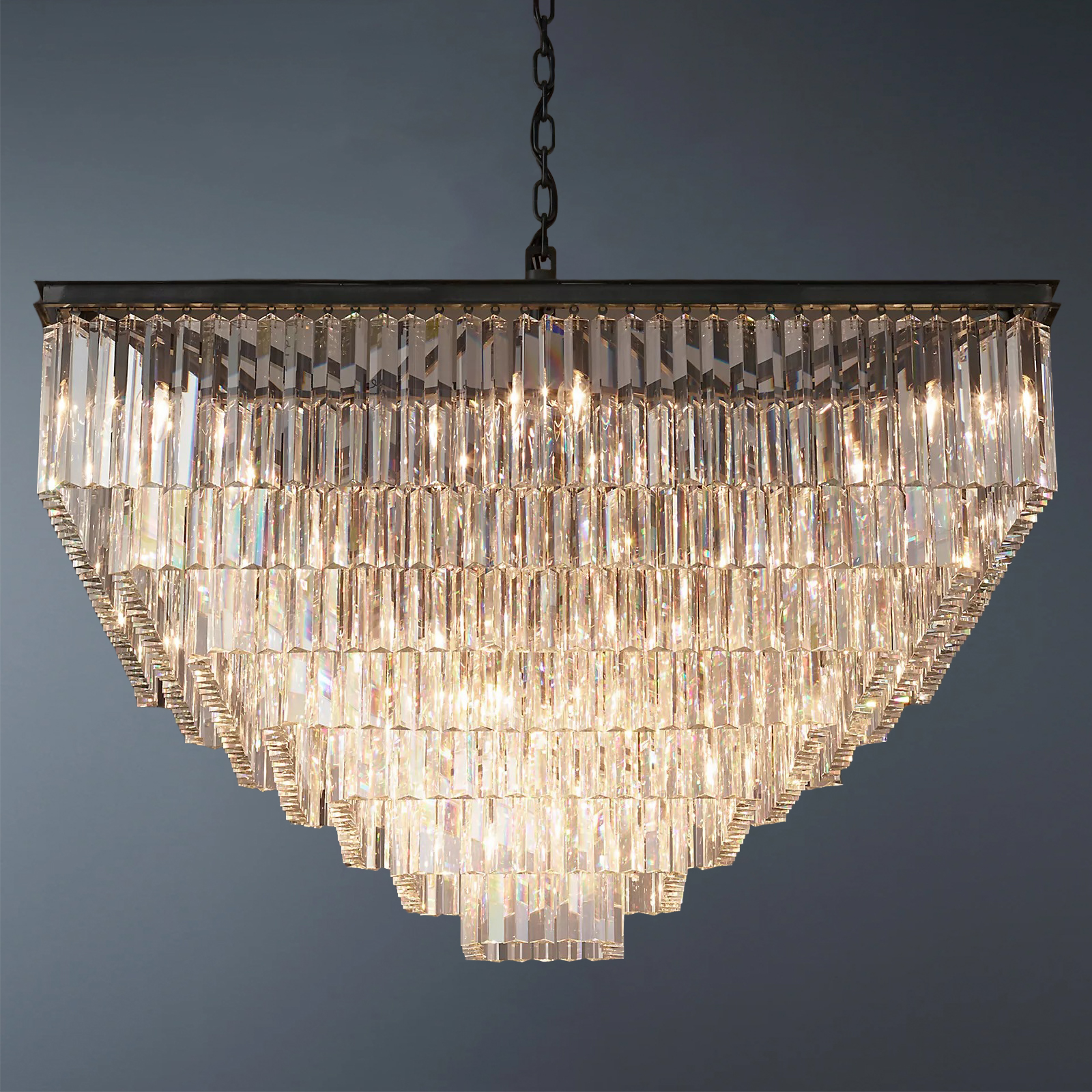 Multi-tier Rectangular 1920s Odeon Crystal Chandelier Dining Room ...