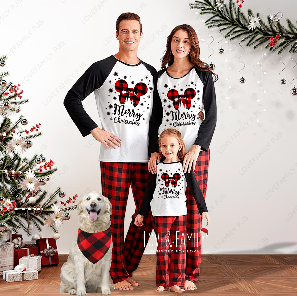 Disney Christmas Mickey Mouse Family Matching Red Plaid Pajamas Sets