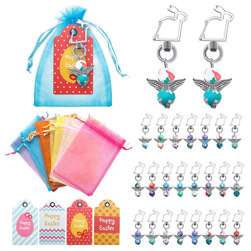 24 Set Easter Bunny Keychains With Wings Pendant Angel