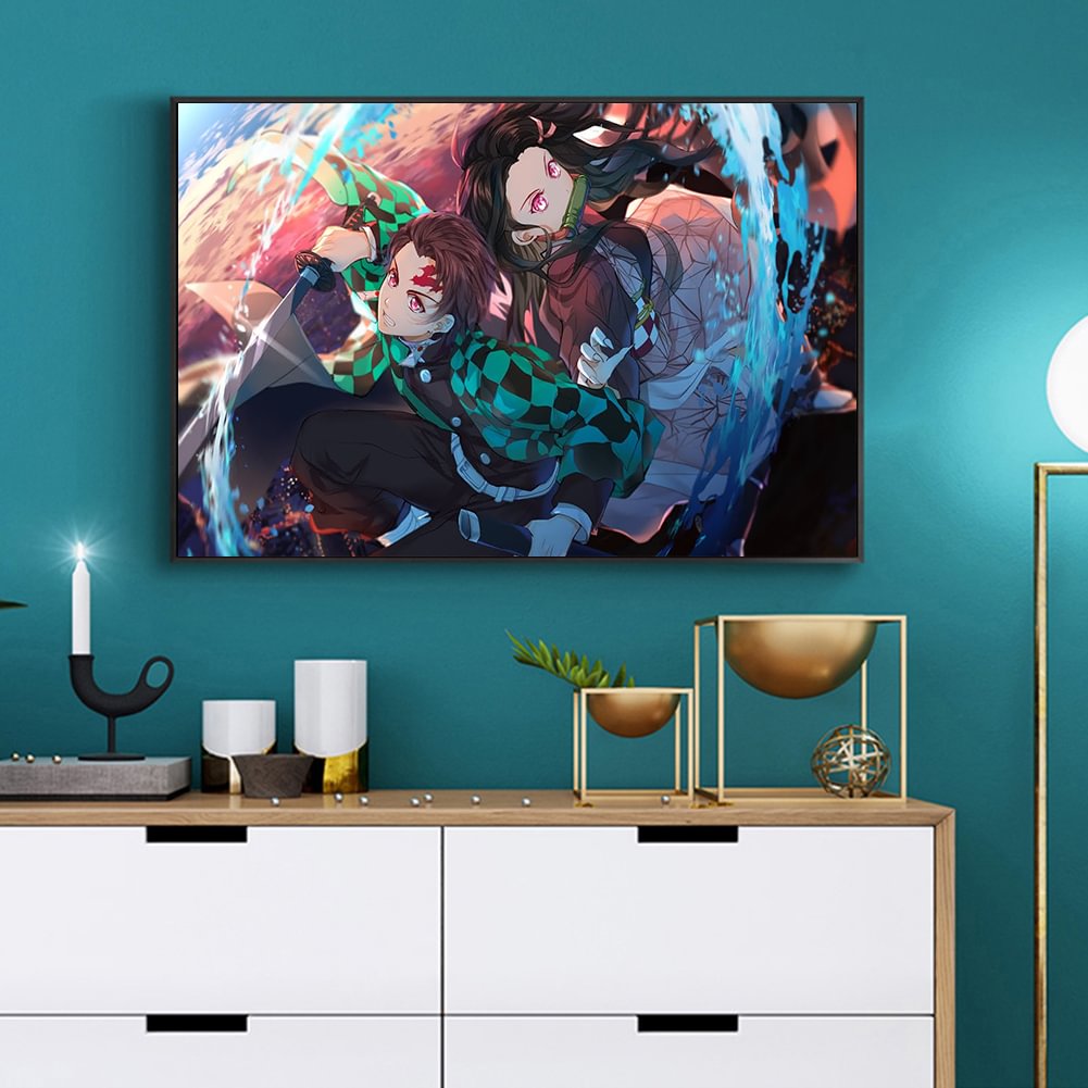 Demon Slayer Anime Cartoon 40*30cm(canvas) full round drill diamond ...