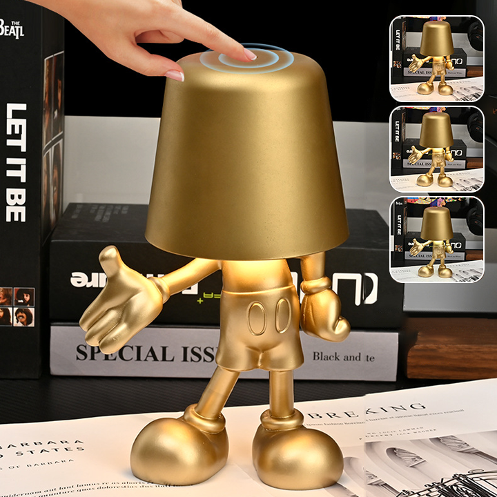 Thinker Golden Man Statue Magnetic Table Lamp - Touch Control Dimmable ...