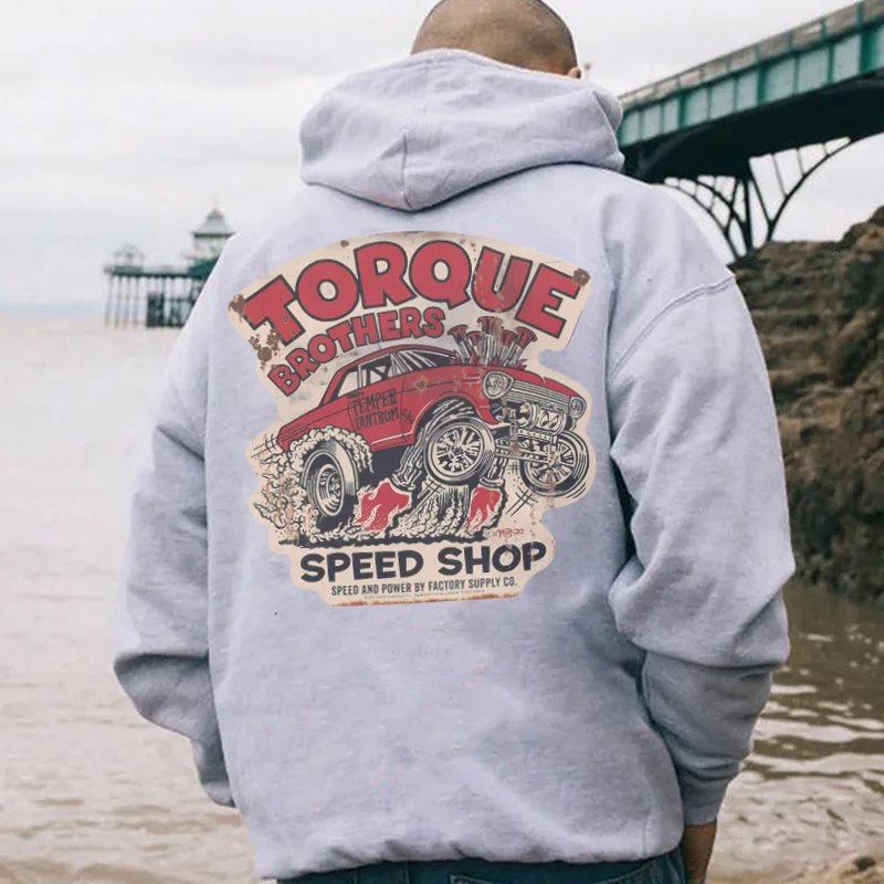 TORQUE BROTHERS SPEED SHOP Classic Car Print Men's Hoodie