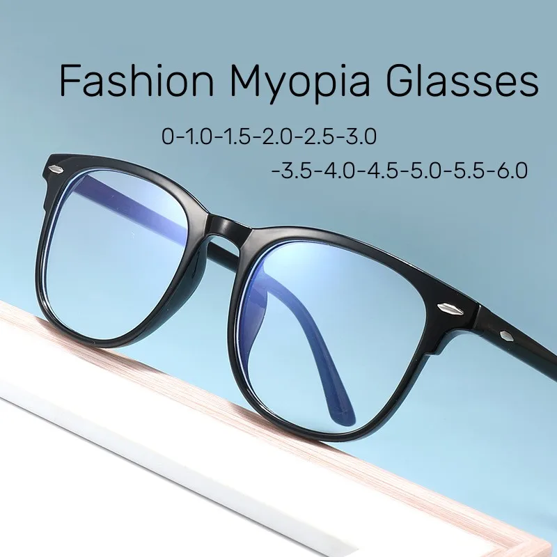 Men Women Retro Finished Myopia Glasses Vintage Oval Frame Blue Light ...