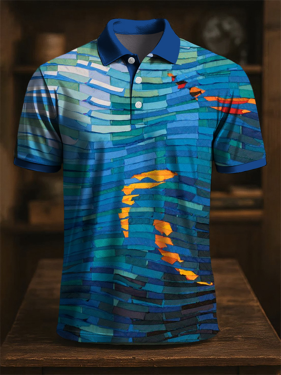 LorealwearMen's Retro Abstract Gradient Geometric Art Print Casual Polo ...