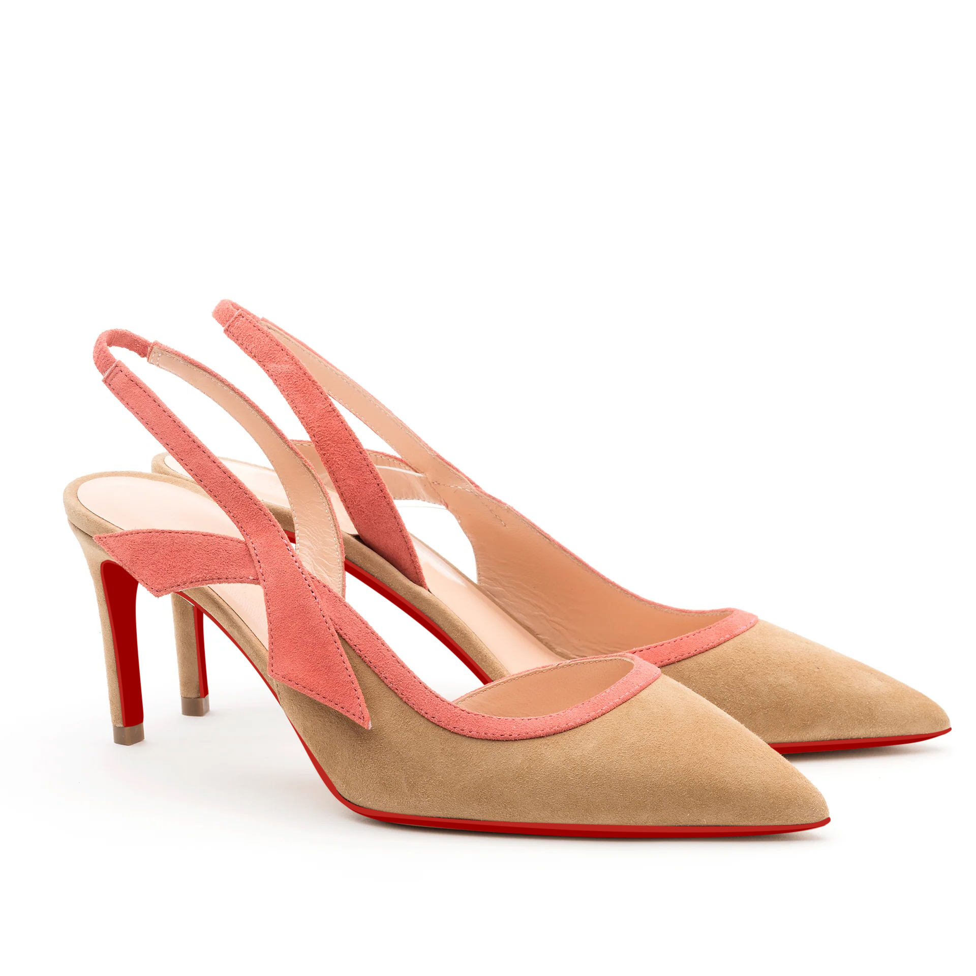 65mm Women's Pointed Toe Stitching Color Kitten Stillettos Slingback ...