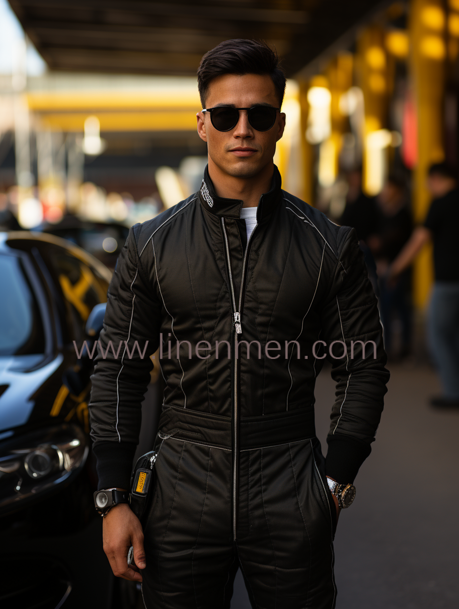 Men's Black Racing Suit Jumpsuit