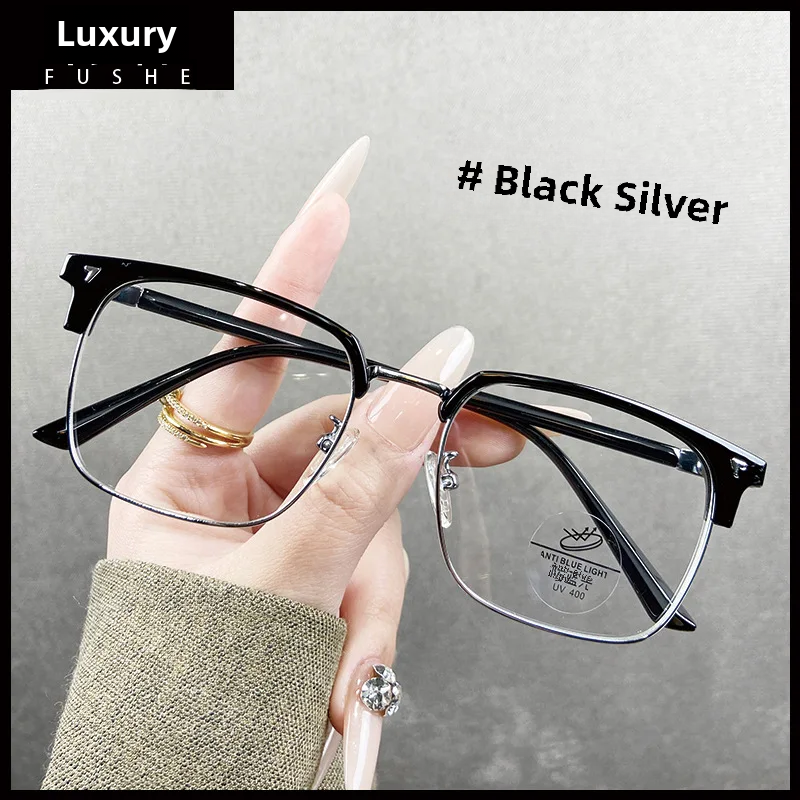 Stylish Men's Women's Half Frame Black Glasses For Nearsightedness ...