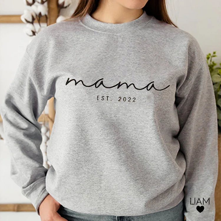 Personalized Mama Est Sweatshirt with Child's Name on Sleeve,Mothers ...