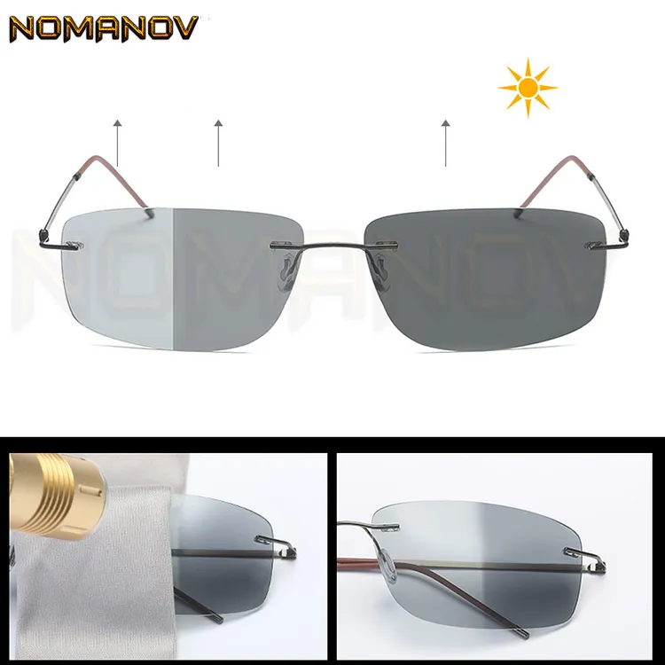 2020 Summer Style Rimless Photochromic Grey Polarized Lens Sunglasses ...