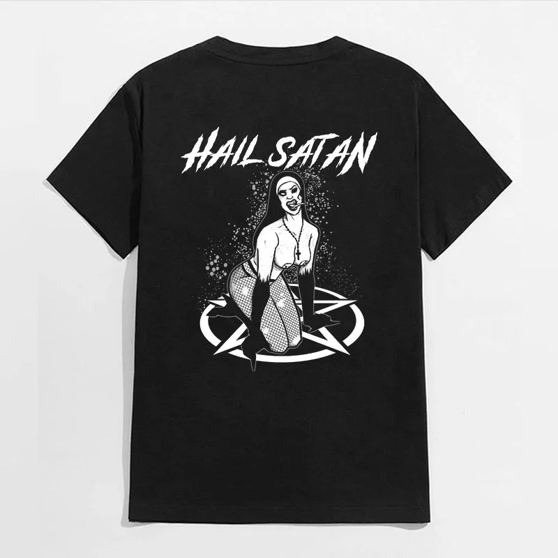 Hail Satan Sexy Evil Nun Bad Religion Black Print T Shirt