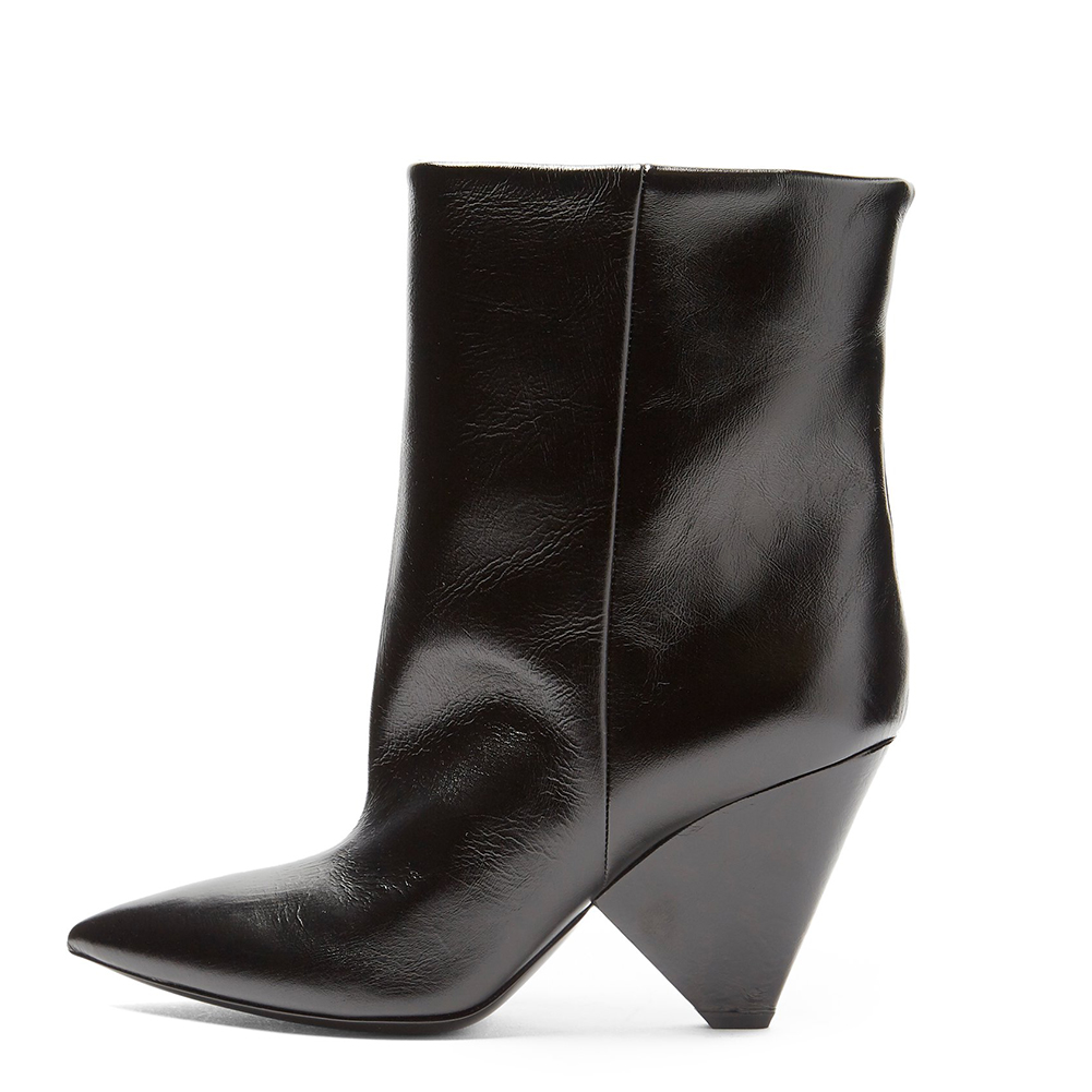Victorian Pointed Toe Cone High Heel Wedge Booties In Black
