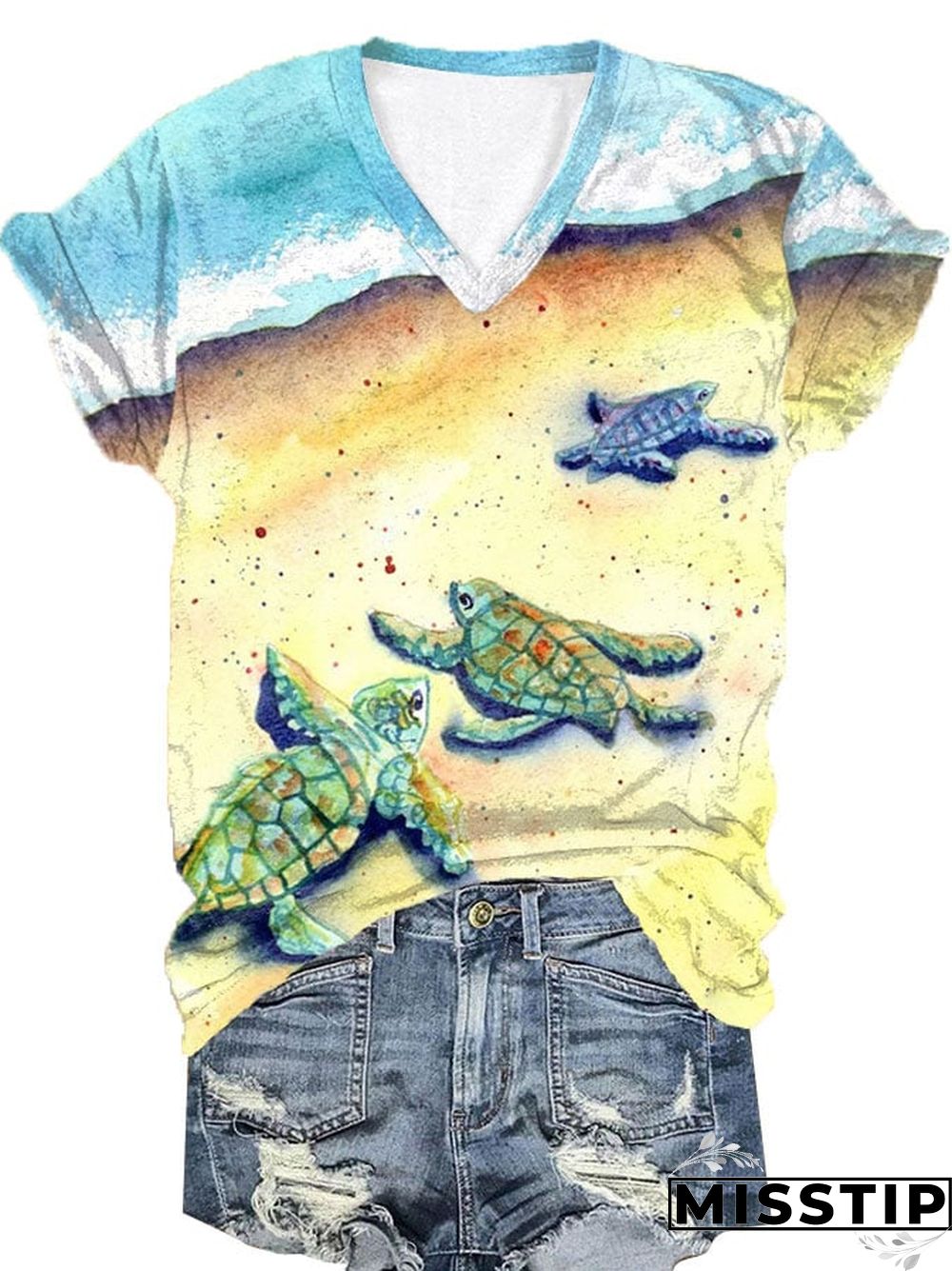 Women's Sea Turtle Print T-Shirt - MissTip