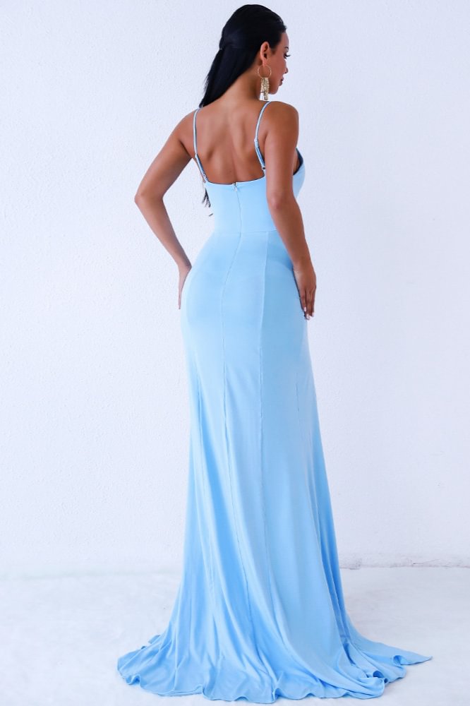 Elegant V Neck Spaghetti Straps Mermaid Prom Dress With Slit