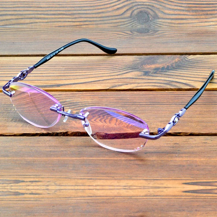 Rectangle Purple Frame Rimless Light Spectacles Multi-coated Red Lenses ...