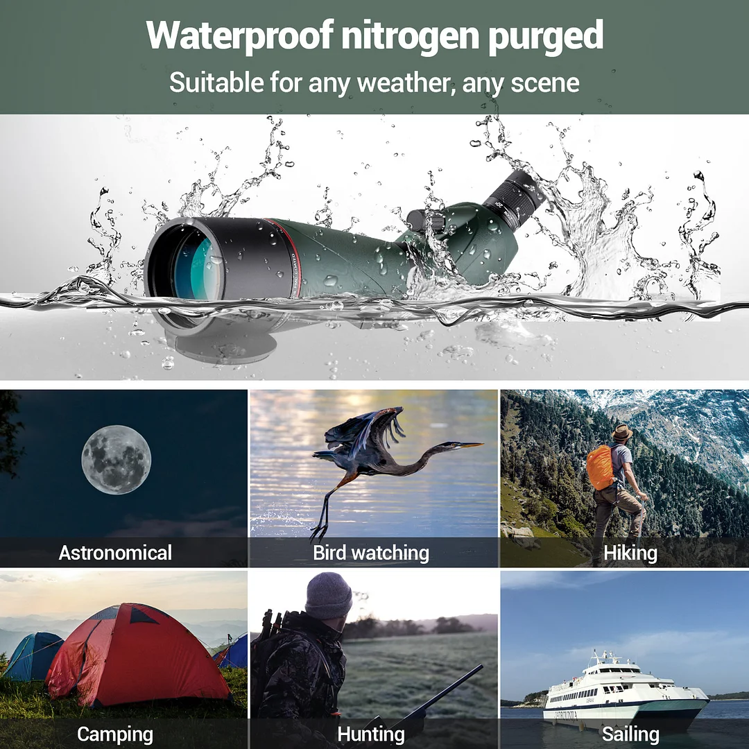Spotting Scope with Tripod, Carrying Bag and Scope Phone Adapter,Waterproof