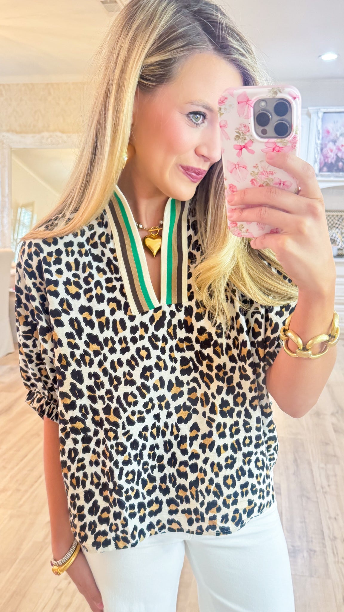 Camel Leopard Collard Blouse