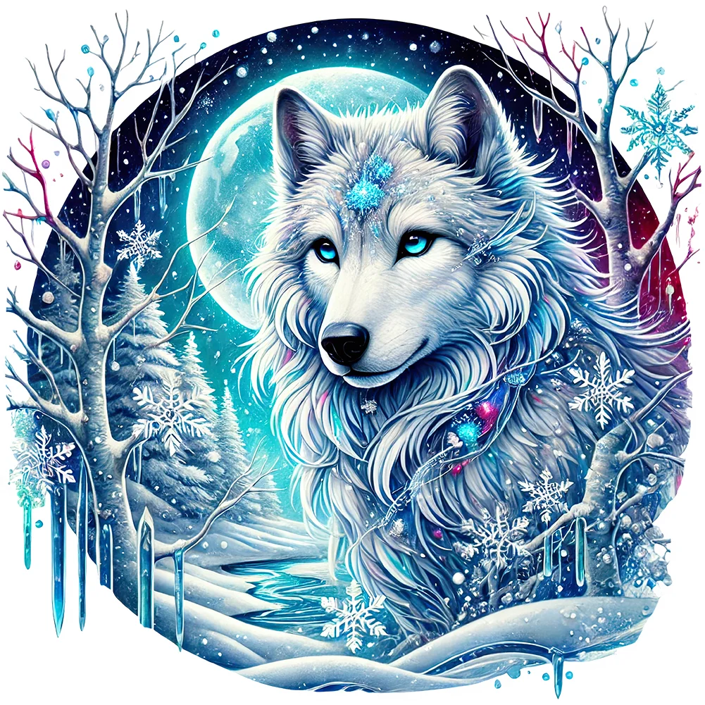 Fantasy Moon White Wolf (velvet cloth) Fairy Dust Drills full round ...