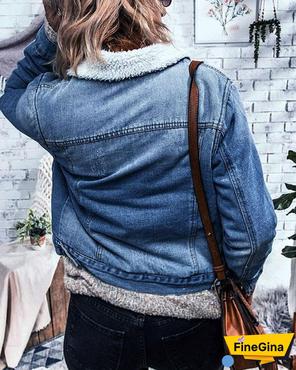 FineGina Fuzzy Lining Denim Jeans Jacket