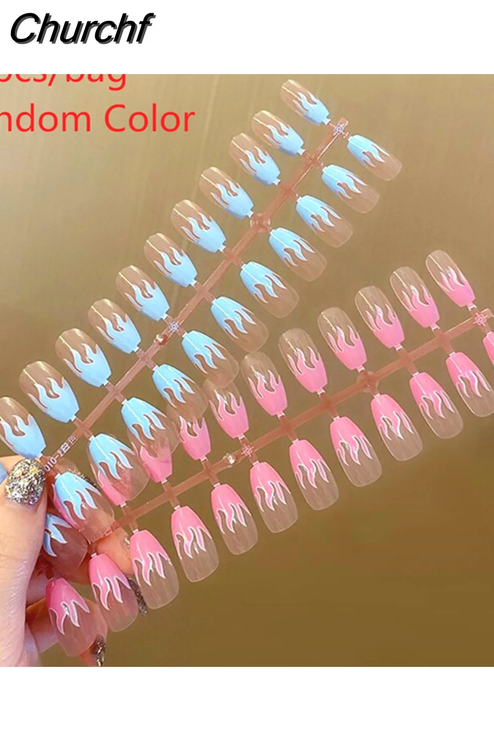 Churchf Detachable Heart False Nails Almond Oval Wearable Fake Nails ...