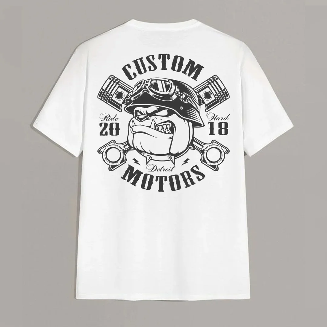 MOTOSUNNY Custom Motors White Print T-shirt