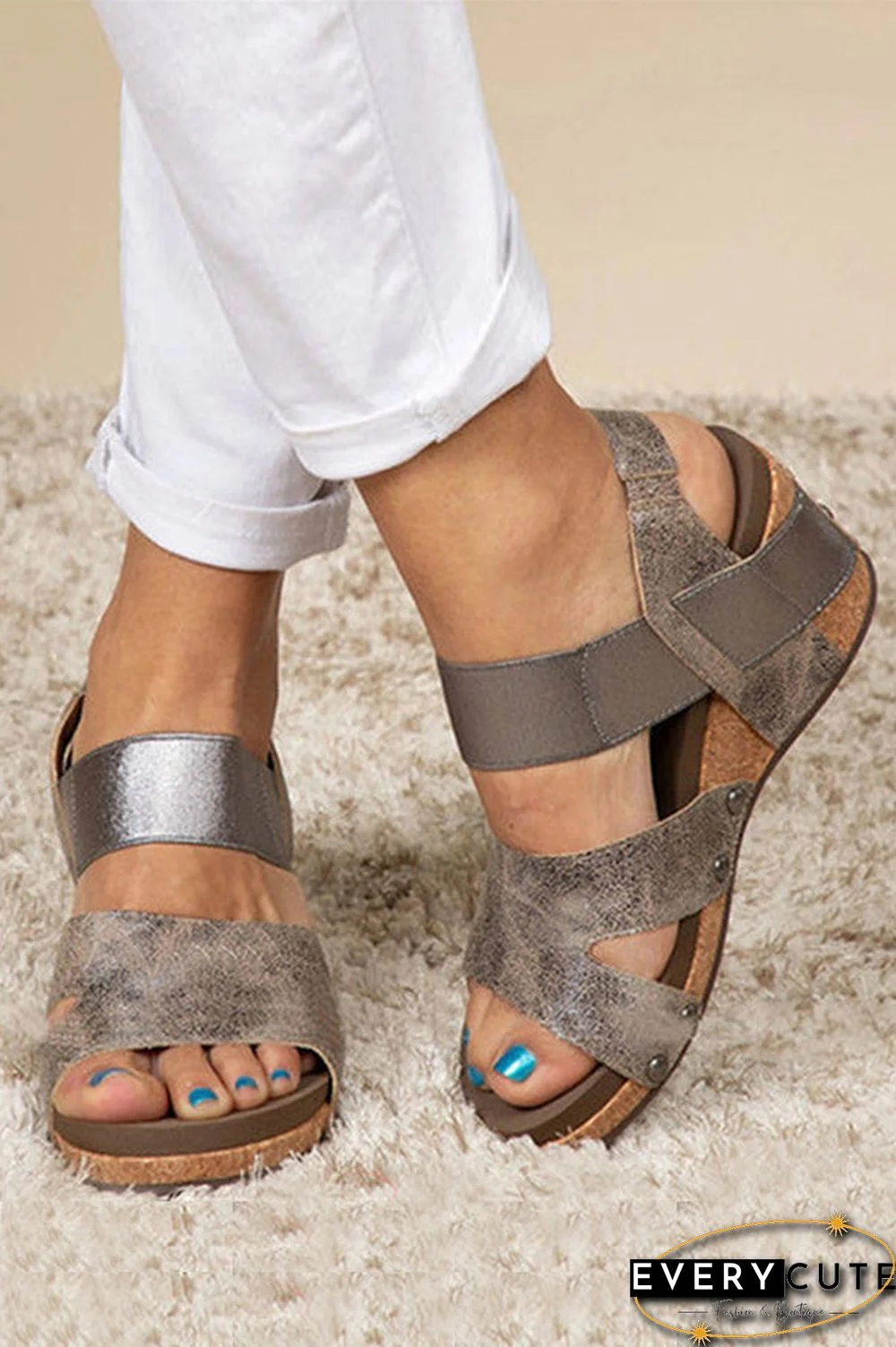 Open Toe Cut Out Wedge Sandals