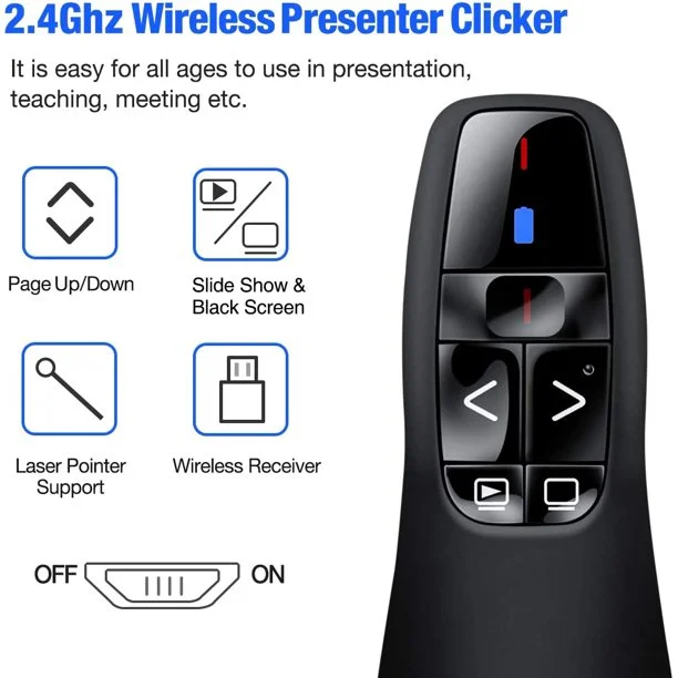 DinoFire Wireless Presenter Remote, RF 2.4GHz USB Presentation Remote Control PowerPoint ...