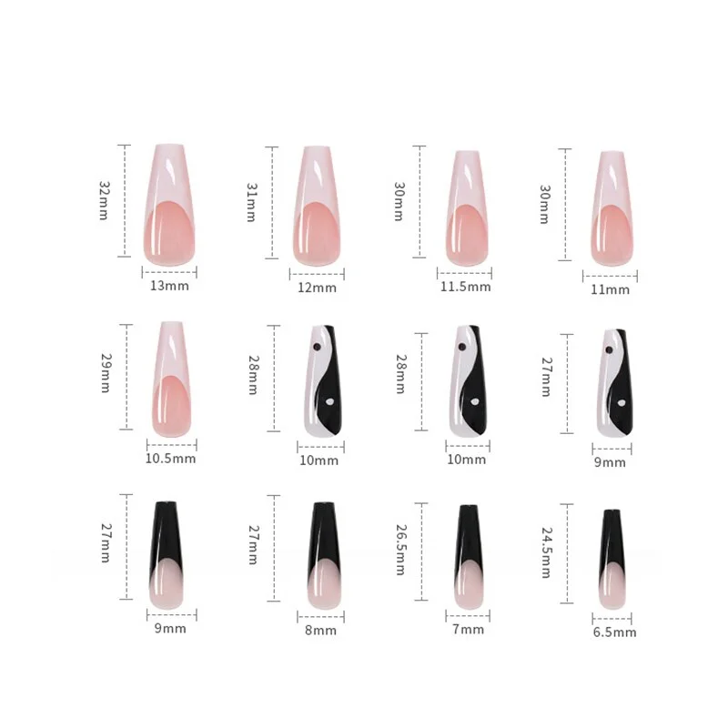 Churchf Press On Fake Nails With Designs White And Black Mixed Colors