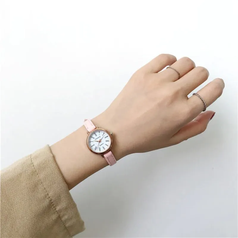 Vintage Round Case Roman Numeral Dial with Thin Vegan Leather Strap ...