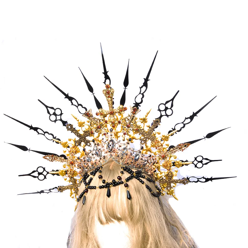Gothic Women Halo Headpiece with Spike Cross Design Baroque Lady Halo Crown