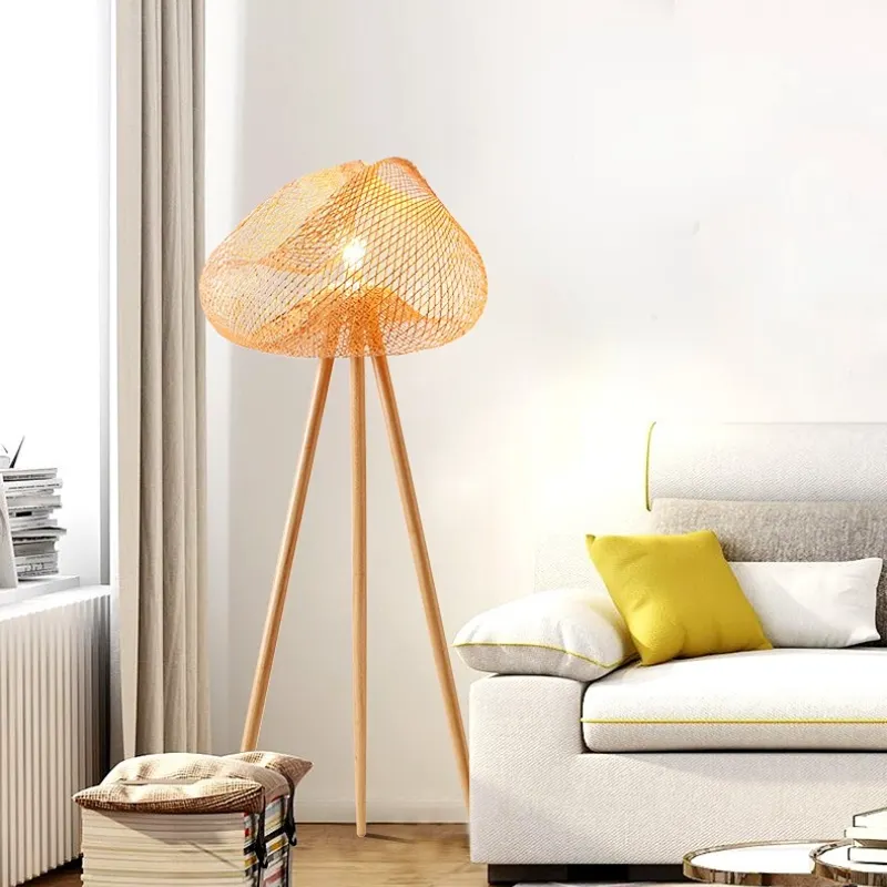 Arturest Floor Lamp Bamboo Woven Design Floor Lamp Warm Wood Lighting