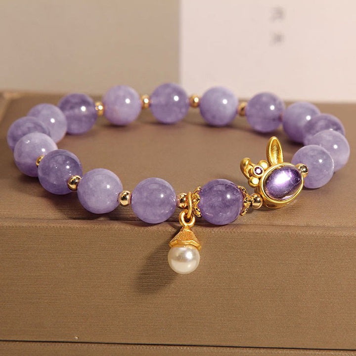 Buddhist Gems Natural Purple Jade Rabbit Happiness Bracelet