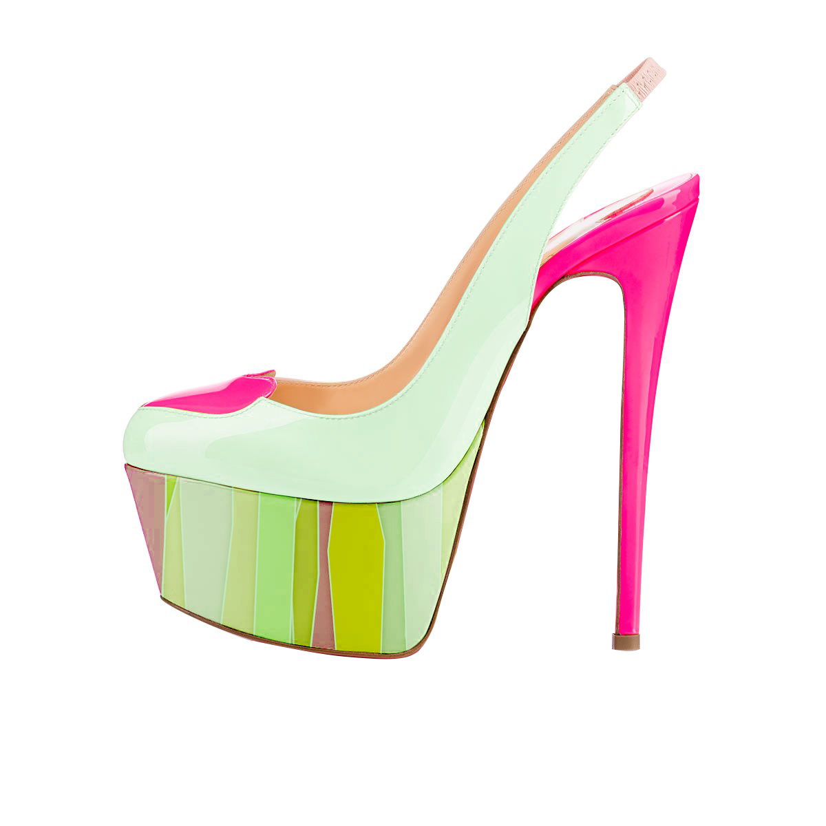 Pink and Green Heart Platform High Heel Slingback Pumps Vdcoo