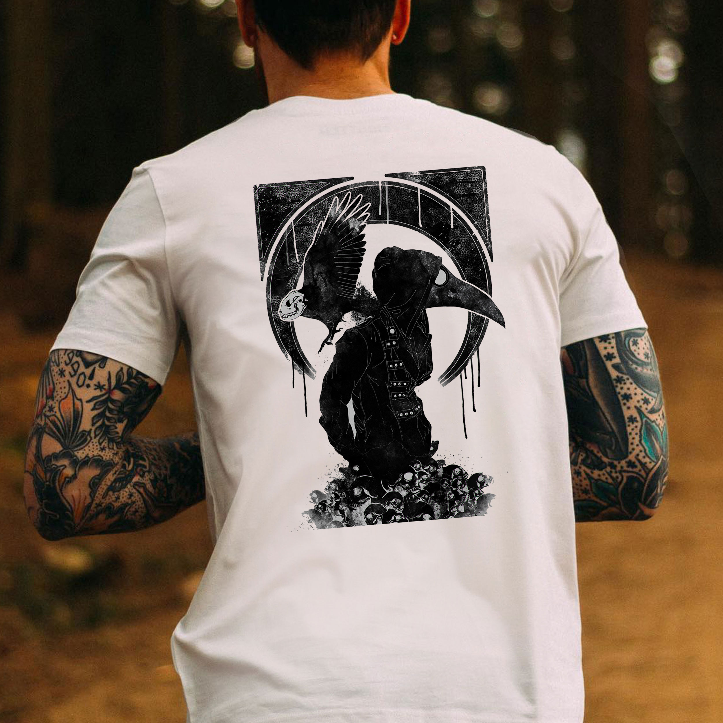 Midnight Crow with Eagle Dark Style White Print T-shirt