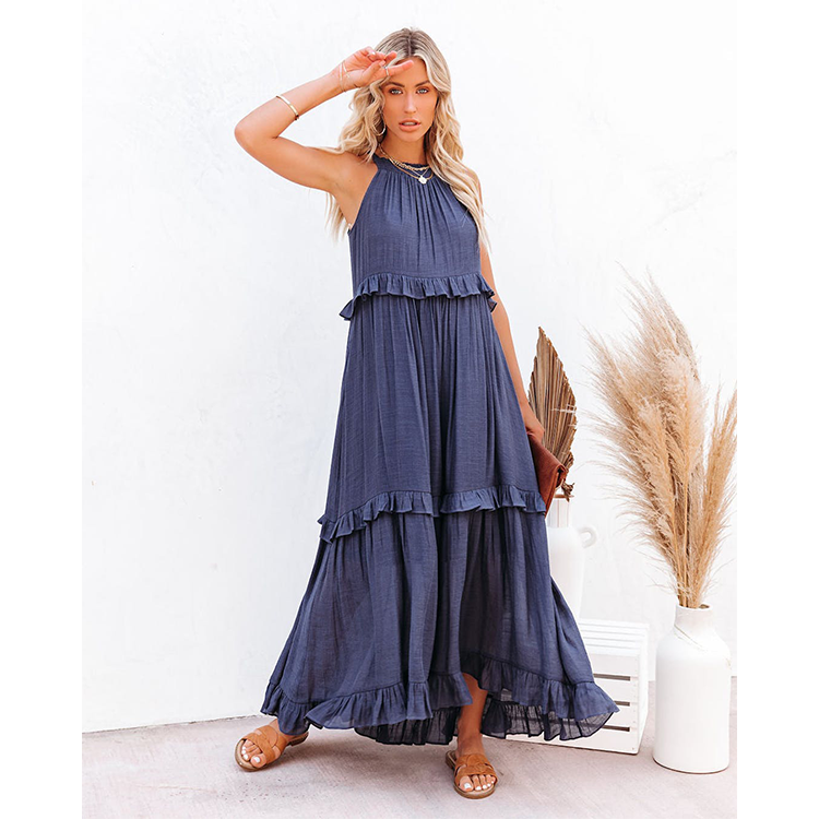 Ruffle Halter Maxi Dress - Ladylim