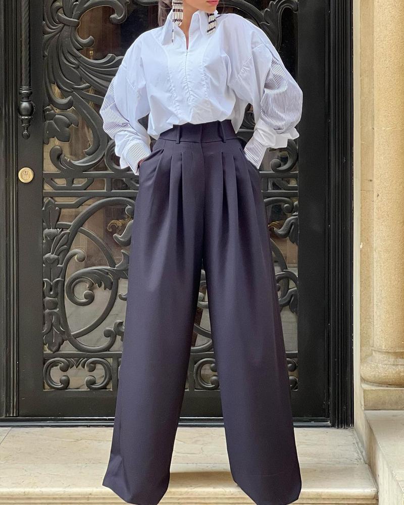 Bubble Sleeve Shirt Straight Barrel Suit Pants Set