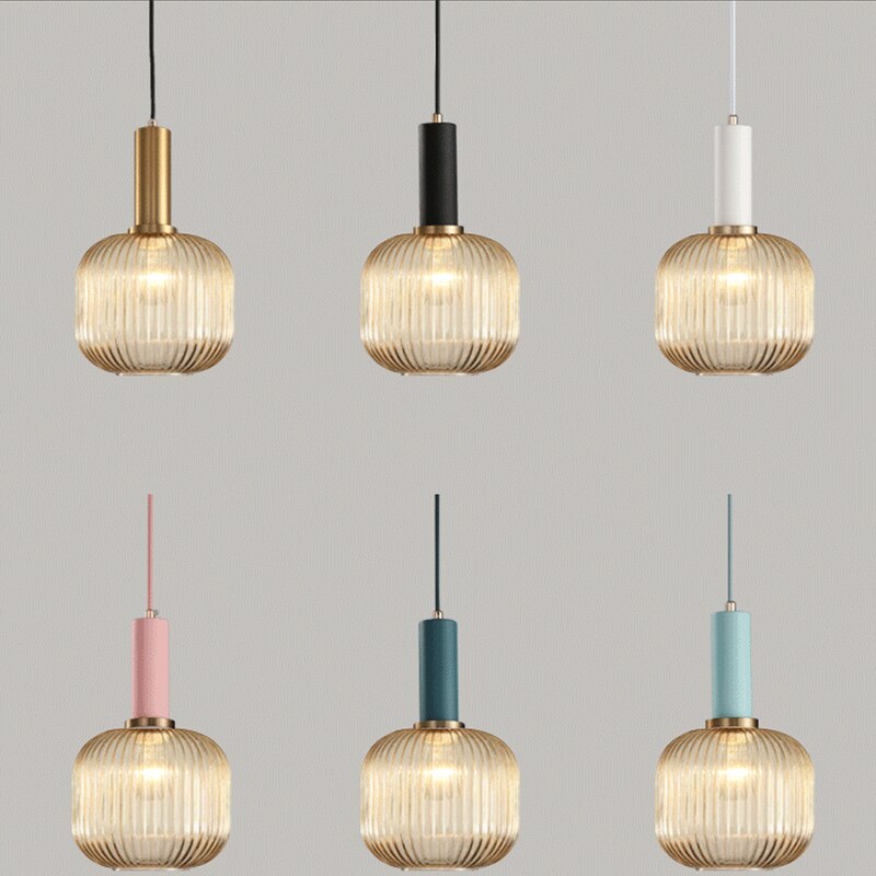 Novelty Stripe Glass Hanging Lights E27 LED 6 Color Lamp Holder Pendant ...