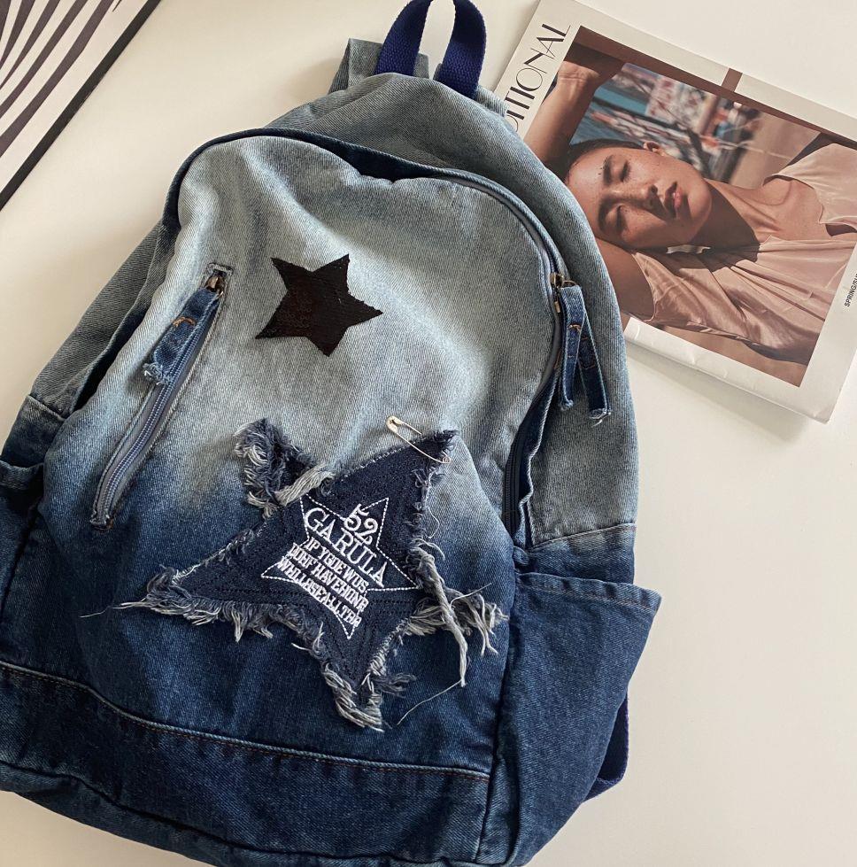 VINTAGE STAR PATCH GRADIENT DENIM BACKPACK