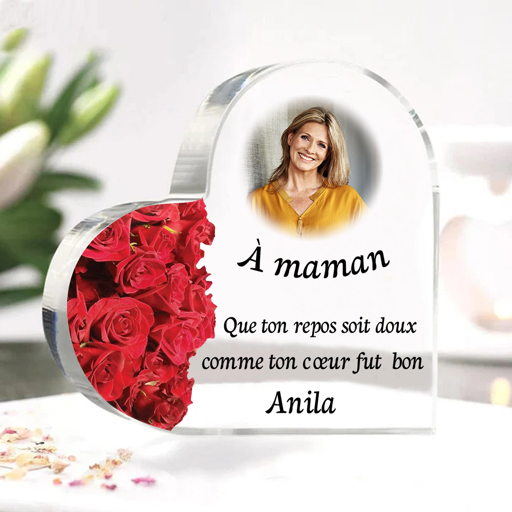 À Ma Maman - Plaque Acrylique Commémorative en Forme de Cœur Prénom et ...