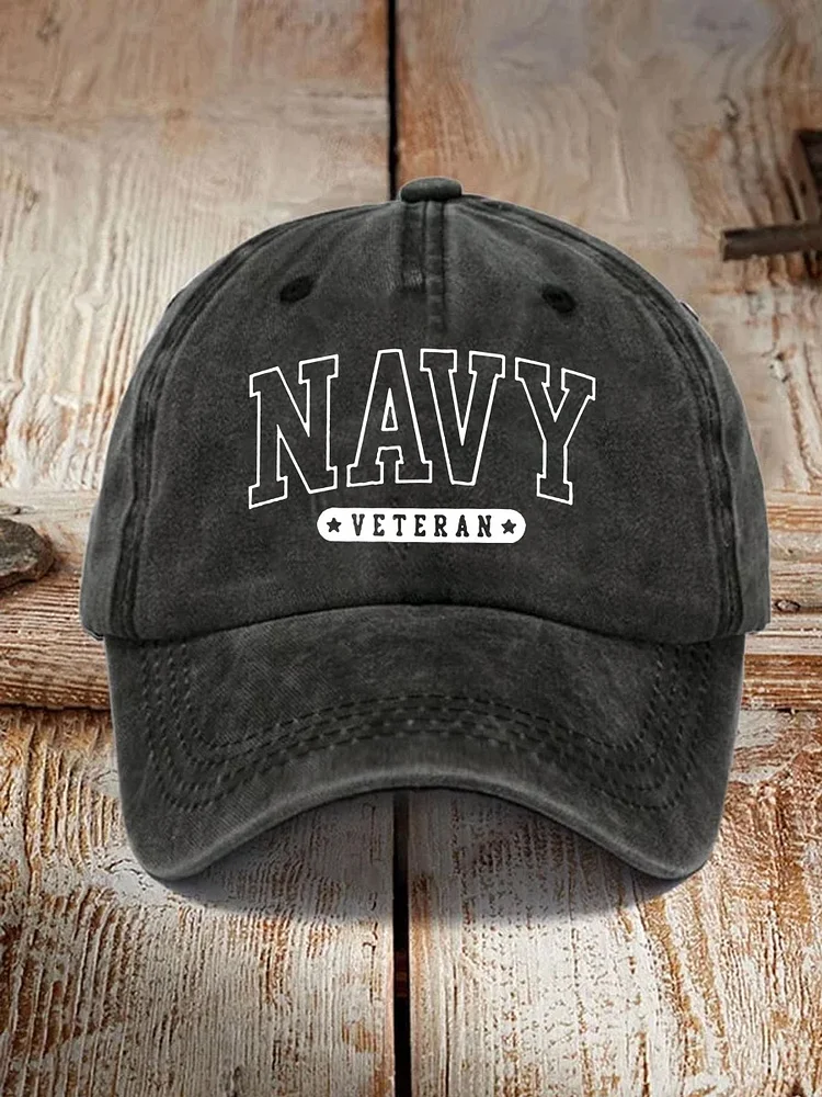 Men's Navy Veteran Pattern Washed and Distressed Hats