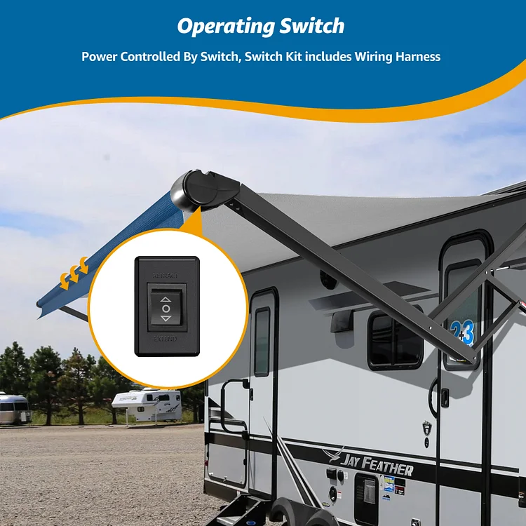 RVeaves Black Electric Power RV Awning Frame and Fabric Assemblies ...