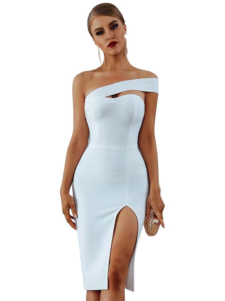 Elegant One Shoulder Midi Bodycon Dress