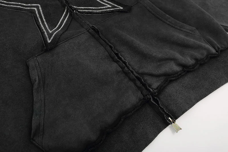 Y2K STAR PATCH EMBROIDERED ZIP UP HOODIE