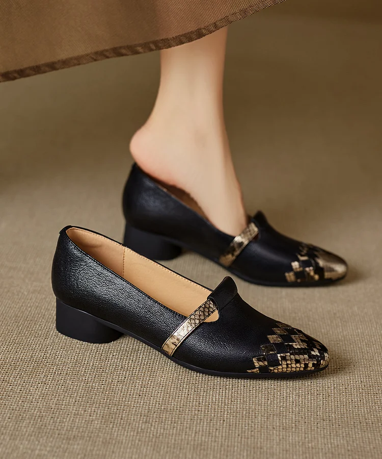 Classy Black Splicing Sheepskin Chunky Shoes
