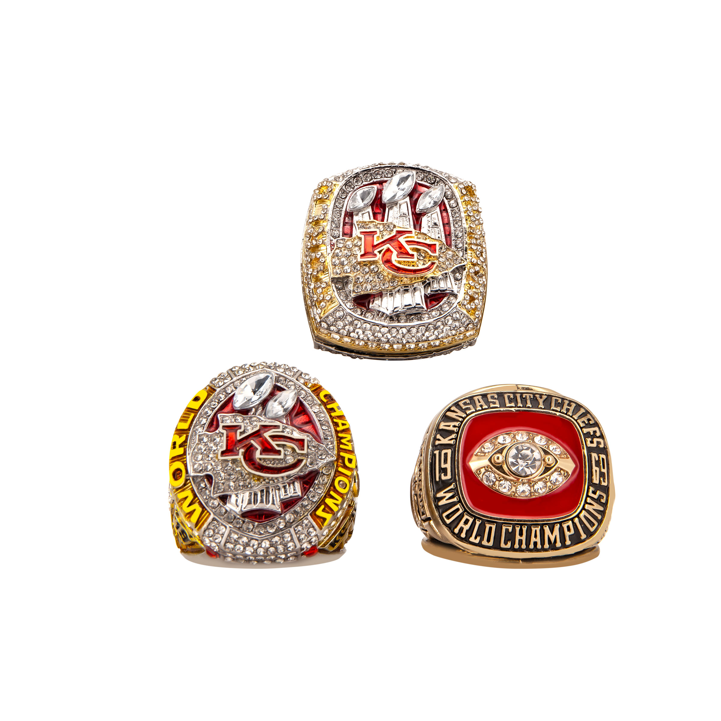 3 Kansas City Chiefs Super Bowl NFL championship ring set replica