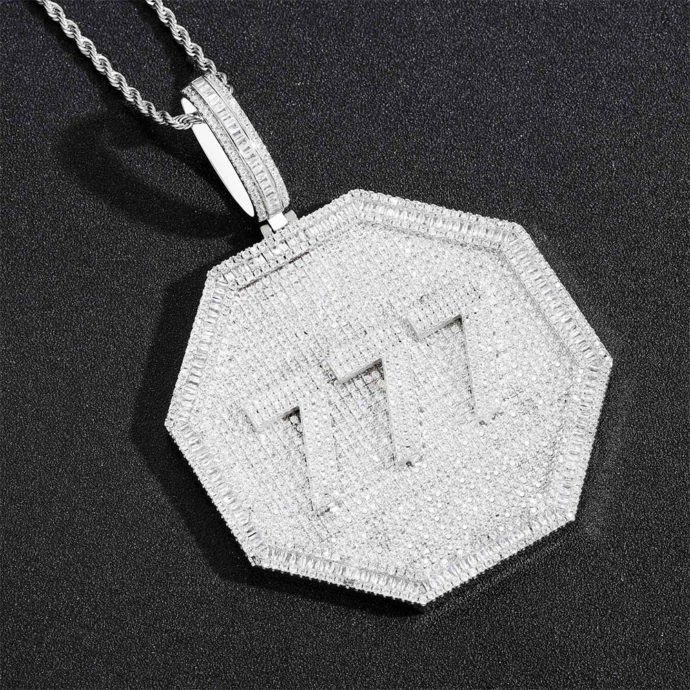 Custom Big Octagon Silver Letter Pendants With Chain