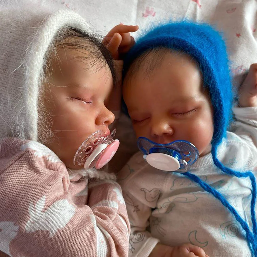 17'' Real Lifelike Twins Boy and Girl Sleeping Reborn Soft Silicone ...